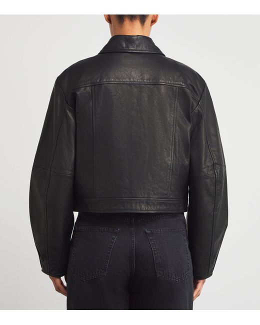 PAIGE Cropped Clyde Leather Jacket in Black | Lyst UK