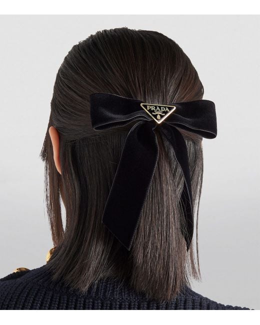 Prada Velvet Bow Hair Clip in Black | Lyst UK