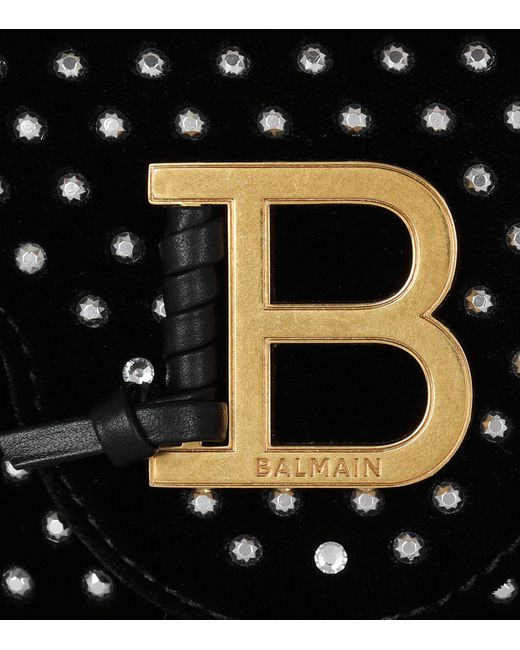 Balmain Mini Velvet Embellished B-buzz Cross-body Bag in Black | Lyst