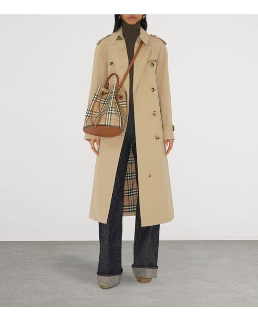 Burberry Small Check Bucket Bag in Brown | Lyst UK