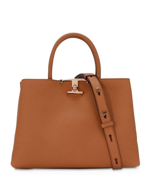 Tod's Small Leather Timeless T Shoulder Bag in Brown | Lyst