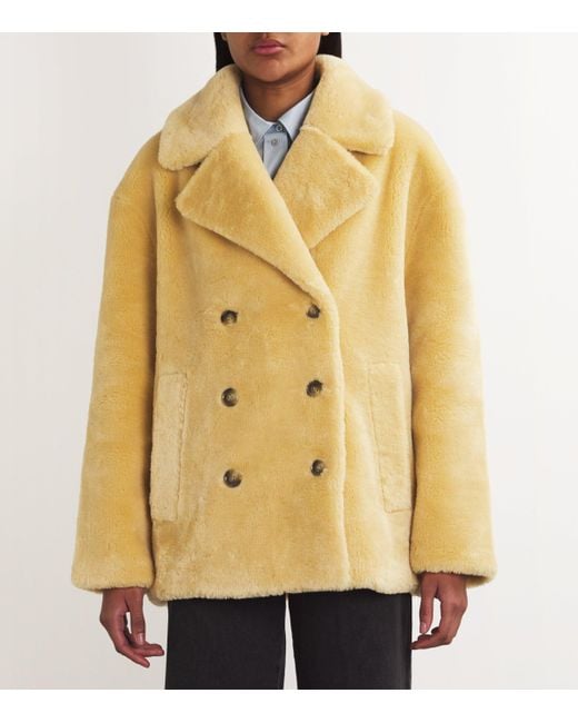 Sandro Faux Fur Pea Coat in Metallic | Lyst