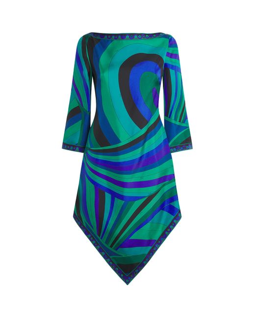 PUCCI Silk Iride Print Midi Dress in Blue | Lyst UK