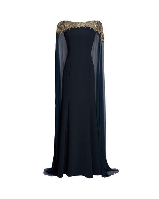 Jenny Packham Embellished Cape-Overlay Oka Gown in Blue | Lyst