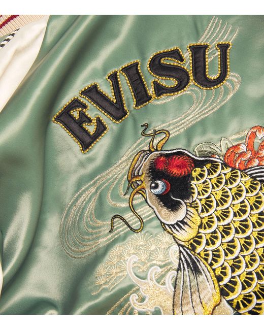 Evisu Satin Embroidered Bomber Jacket in Green for Men | Lyst