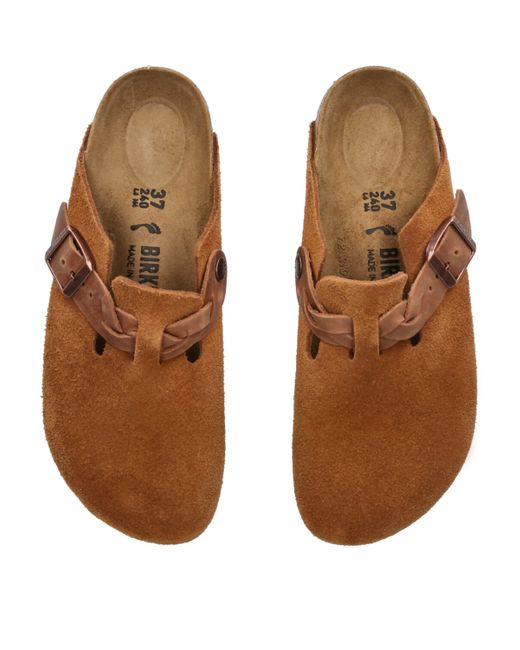 Birkenstock Suede Boston Braid Clogs in Brown | Lyst