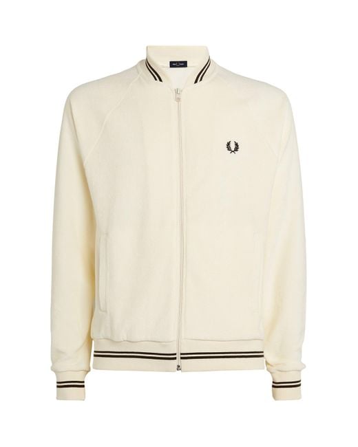 Fred Perry Towelling Bomber Jacket in White for Men | Lyst