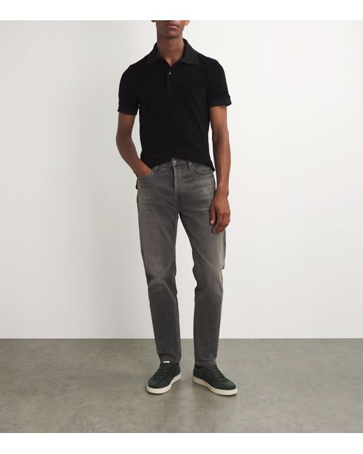 Tom Ford Stretch-Velvet Polo Shirt in Black for Men | Lyst