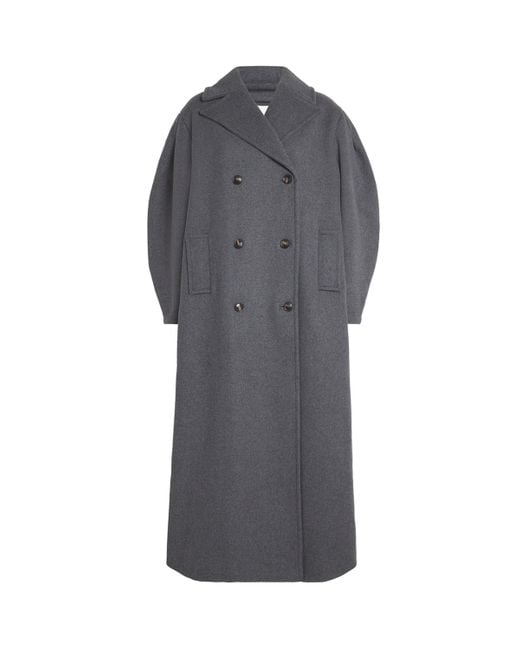 Ganni Recycled Wool-Blend Longline Pea Coat in Gray | Lyst
