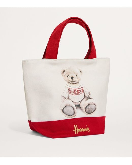 Harrods Small Cotton Christmas Bear Tote Bag in Red | Lyst