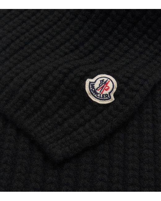 Moncler Wool Logo-Patch Scarf in Black | Lyst UK