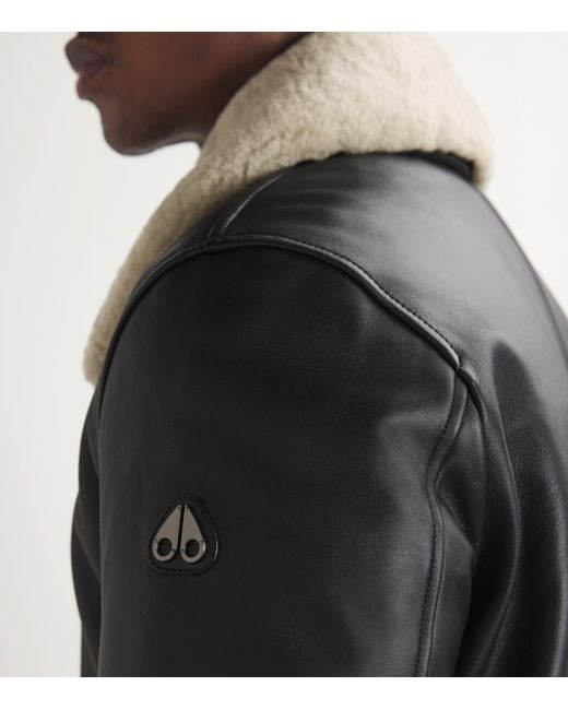 Moose Knuckles Leather Bomber Jacket in Black for Men | Lyst