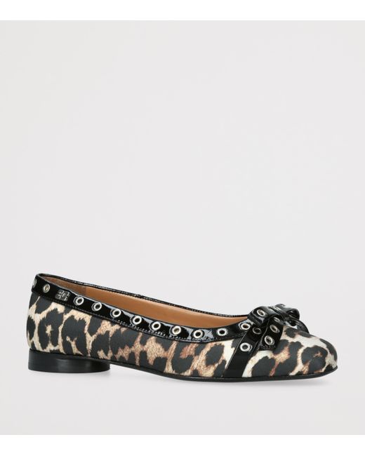 Ganni Leopard Print Eyelet Ballet Flats in Black | Lyst