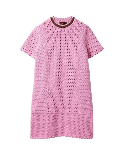Gucci Cotton Crochet-Effect Mini Dress in Pink | Lyst UK