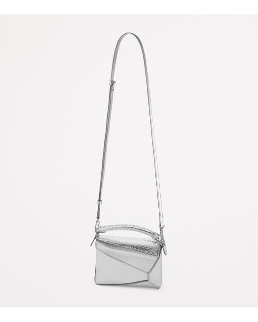 Loewe Exclusive Mini Python Skin Puzzle Edge Top-Handle Bag in Metallic ...