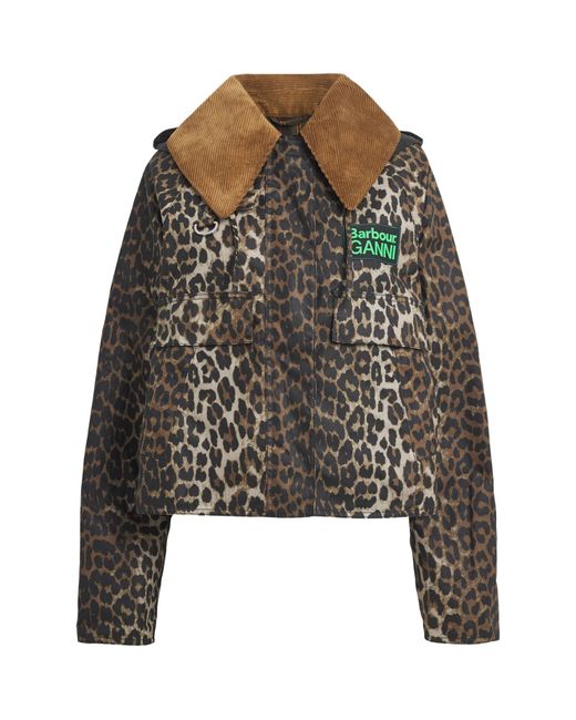 Barbour X Ganni Leopard Print Waxed Anorak Jacket in Black | Lyst UK
