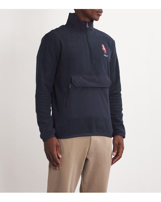 Ralph Lauren Hybrid Polo Bear Hood-Detail Hoodie in Blue for Men | Lyst