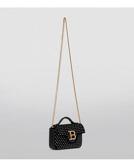 Balmain Mini Velvet Embellished B-buzz Cross-body Bag in Black | Lyst