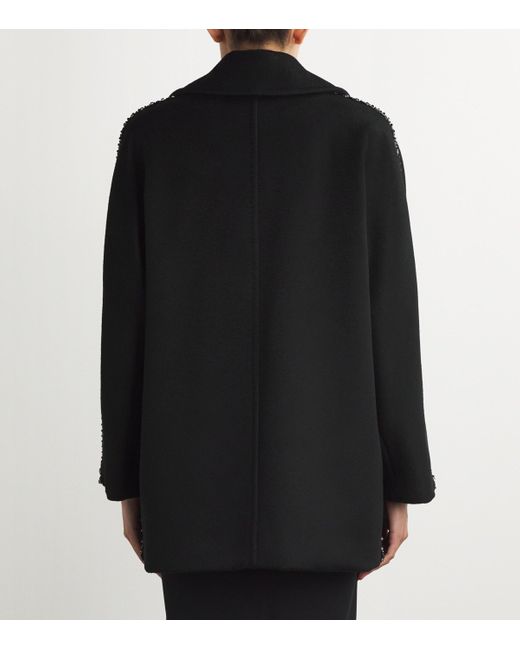Max Mara Camel Hair Embellished Coat in Black | Lyst