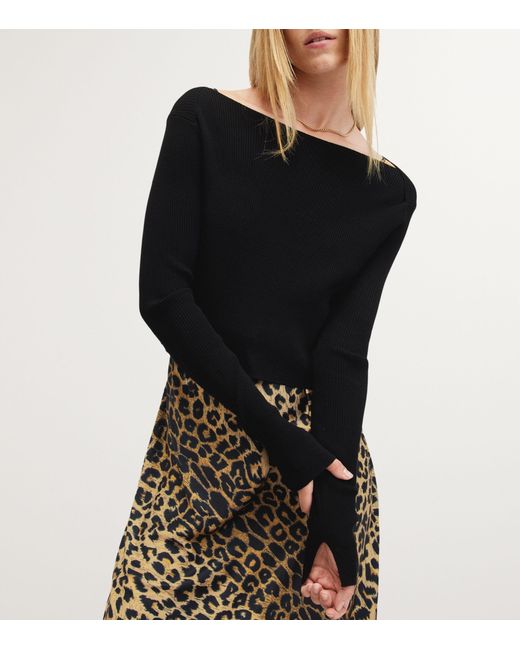 AllSaints Leopard Print 2-In-1 Hera Dress in Black | Lyst