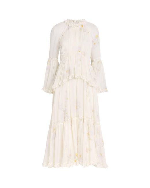Zimmermann Memento Peplum Flutter Midi Dress in Natural | Lyst
