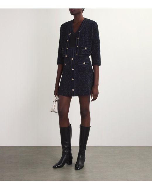 Maje Velvet Jacquard Mini Dress And Cardigan Set in Black | Lyst