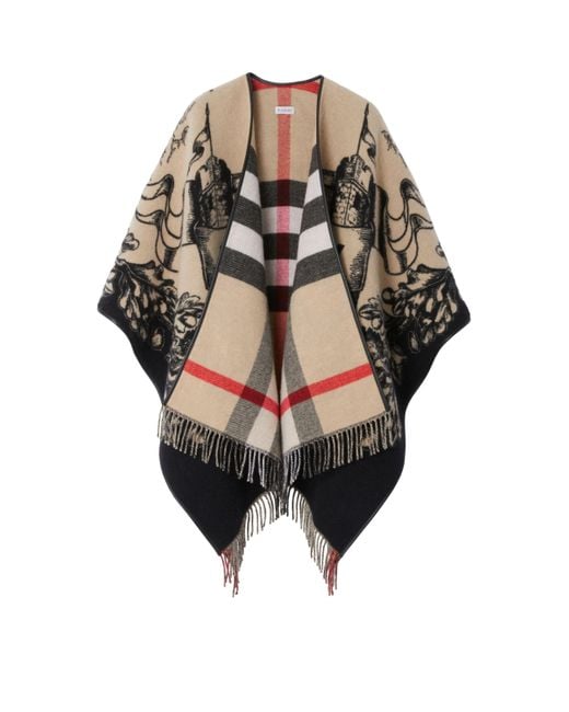 Burberry Wool Reversible Check Ekd Cape in Natural | Lyst
