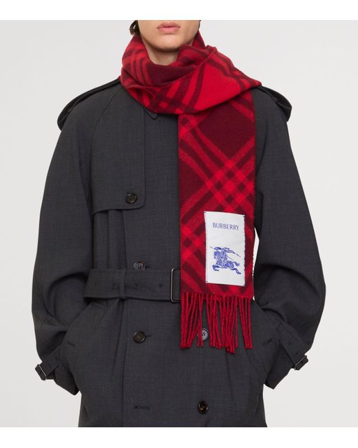 Burberry Cashmere Check Scarf in Red | Lyst UK