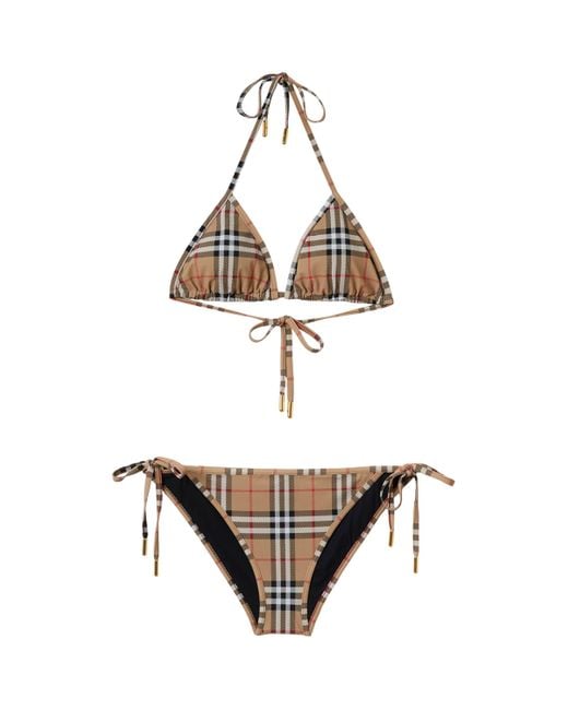 Burberry Check Triangle Bikini in Metallic | Lyst