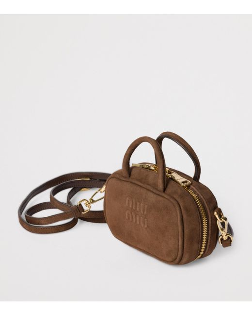 Miu Miu Suede Beau Micro Bag in Brown | Lyst UK