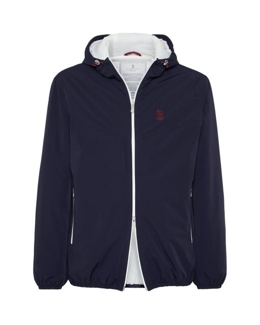Brunello Cucinelli Bonded Taffeta Logo Jacket in Blue for Men | Lyst UK