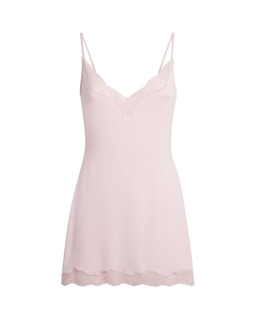 Skims Lace-Trim Mini Sleep Dress in Pink | Lyst UK