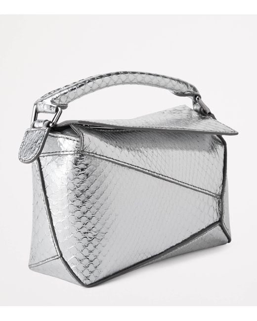 Loewe Exclusive Mini Python Skin Puzzle Edge Top-Handle Bag in Metallic ...