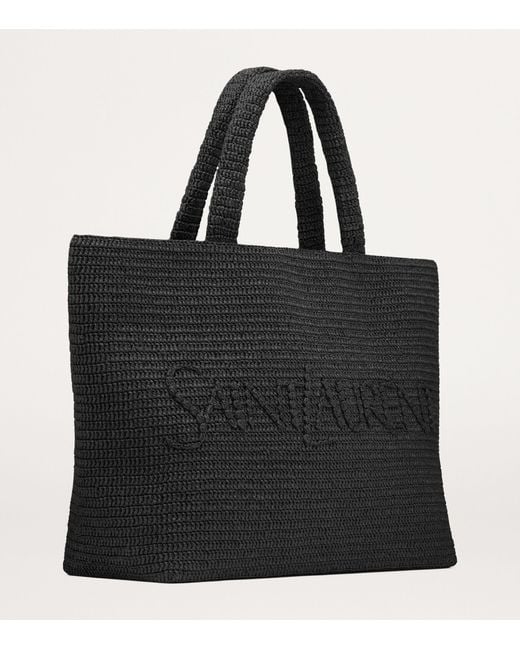 Saint Laurent Raffia Logo Tote Bag in Black for Men | Lyst