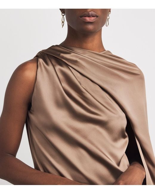 Max Mara Silk One-Shoulder Maxi Dress in Brown | Lyst UK