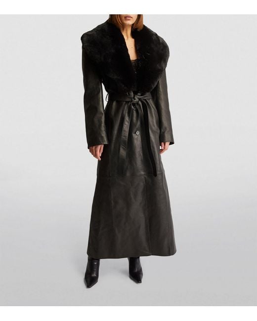 Magda Butrym Leather Longline Coat in Black | Lyst
