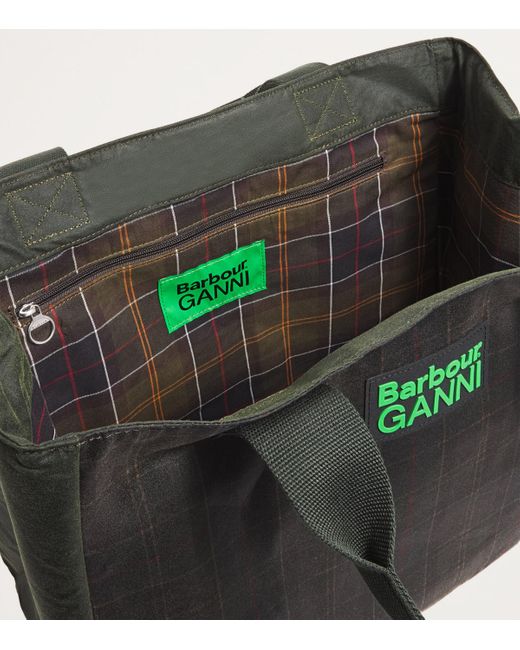 Barbour X Ganni Logo Tote Bag in Green | Lyst