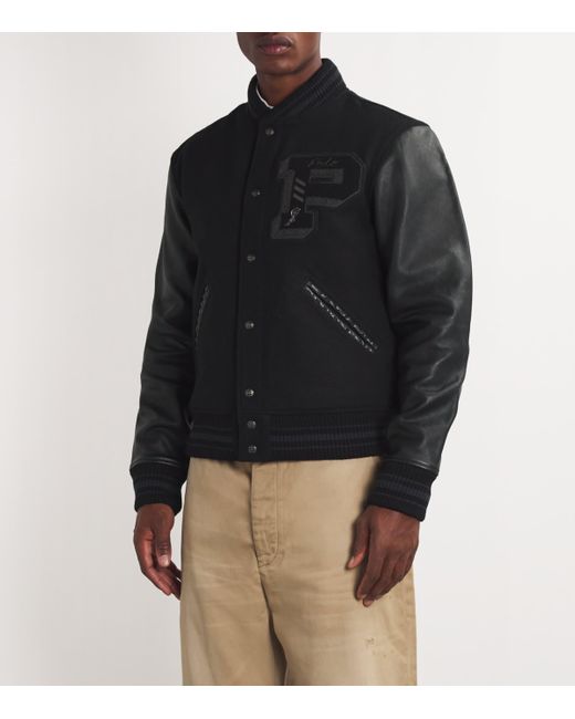 Polo Ralph Lauren Wool-Blend Appliqué Bomber Jacket in Black for Men | Lyst
