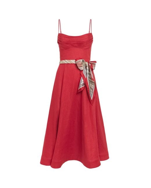 Zimmermann Linen Rebellion Tuck Midi Dress in Red | Lyst UK