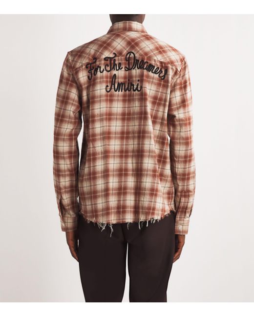 Amiri Embroidered Shotgun Flannel Shirt in Brown for Men | Lyst