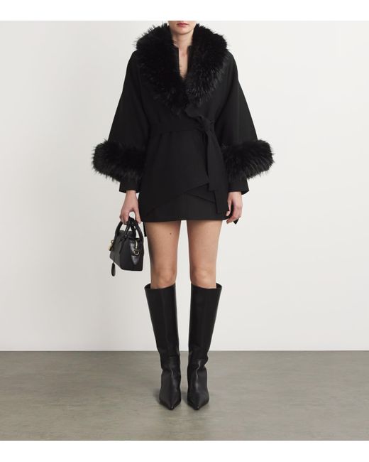 Alice + Olivia Faux Fur-Trim Joanna Cardigan in Black | Lyst