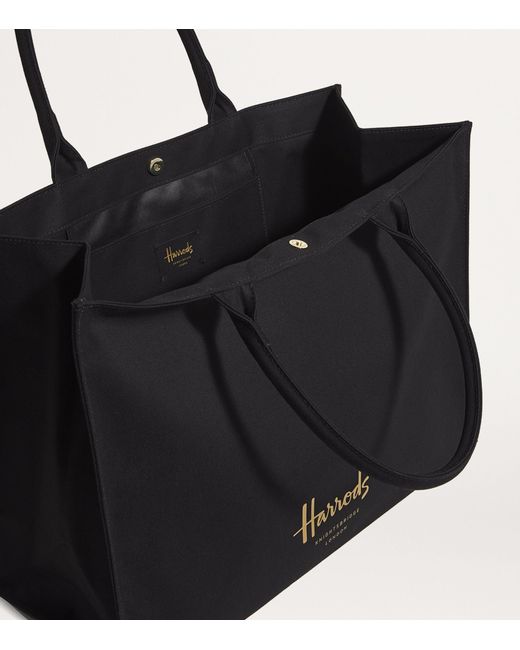 Harrods Large Cotton Logo Tote Bag in Black | Lyst