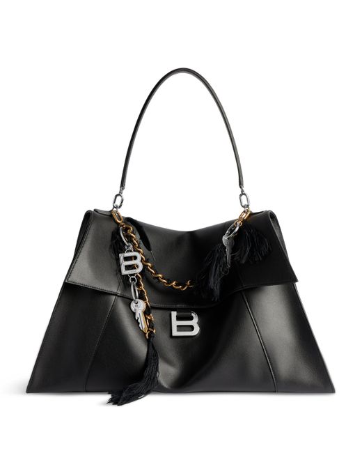 Balenciaga Large Leather Hourglass Top-Handle Bag in Black | Lyst