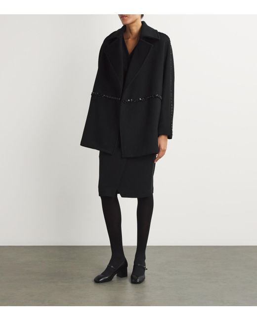 Max Mara Camel Hair Embellished Coat in Black | Lyst