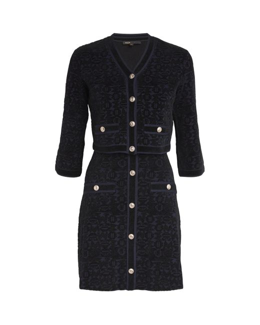 Maje Velvet Jacquard Mini Dress And Cardigan Set in Black | Lyst
