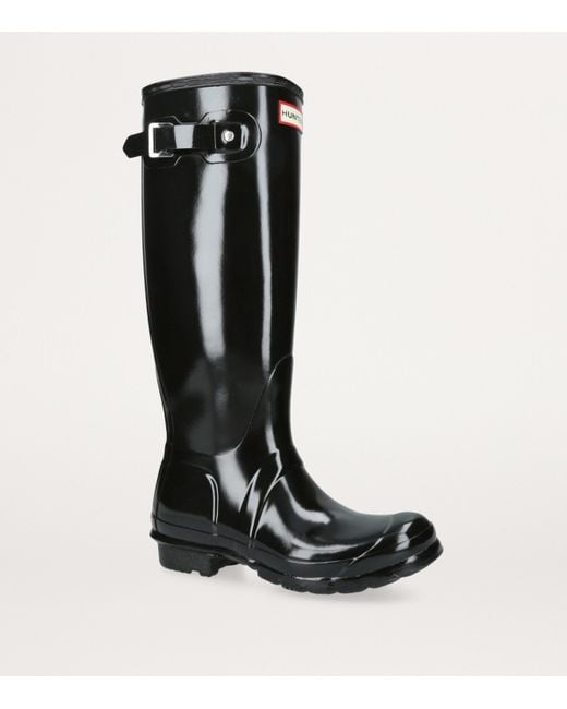 HUNTER Original Tall Gloss Wellington Boots in Black | Lyst
