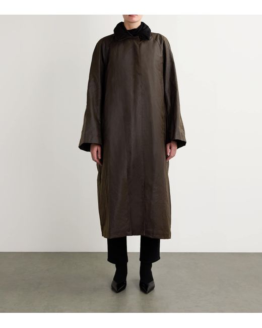TOTEME Waxed Cotton Overcoat in Brown | Lyst