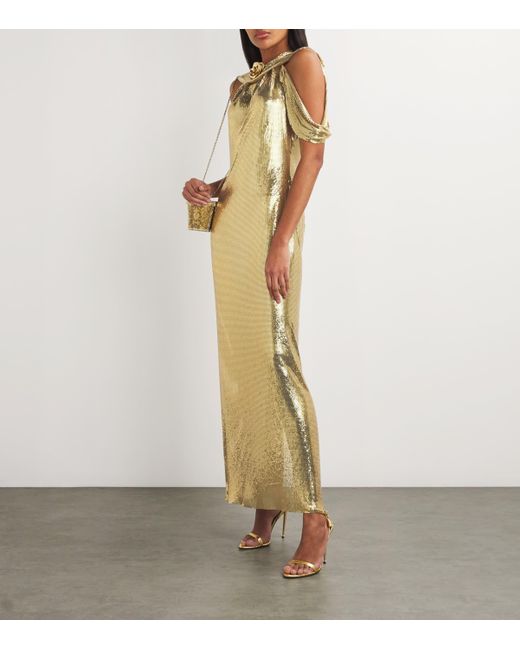 Rabanne Chainmail Draped Maxi Dress in Metallic | Lyst