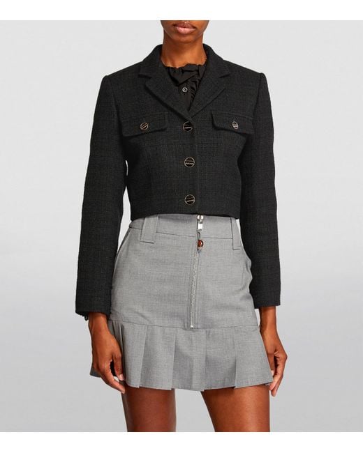 Sandro Tweed Cropped Jacket in Black | Lyst