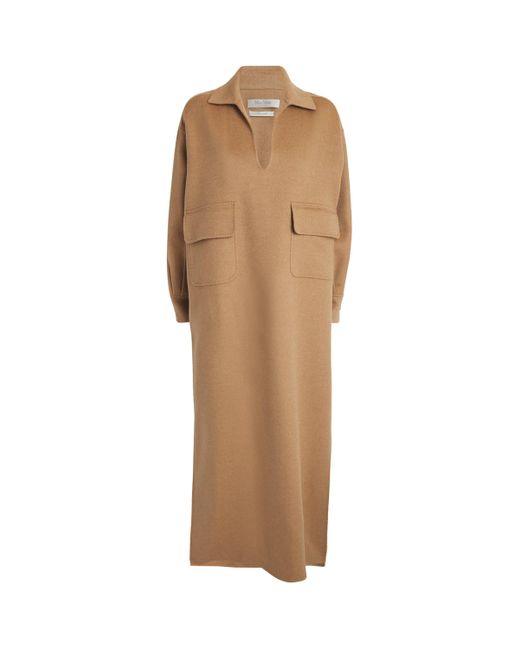 Max Mara Camel Wool Maxi Dress in Natural | Lyst